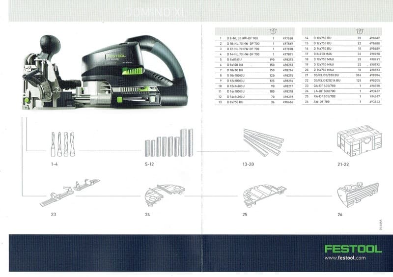 Festool DOMINO freesmachine XL DF700EQ-Plus met D 12 frees in systainer ...