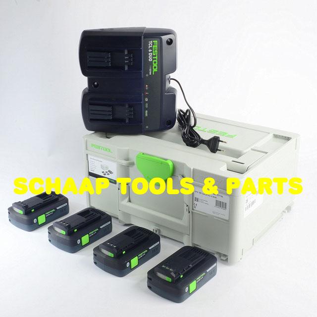 Festool Accupack 18 volt 4,0 Ah ENERGIE-SET 4x accu met TCL 6 DUO lader ...